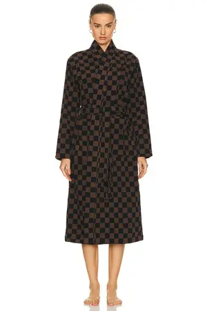 BAINA Bath Robe In Brown - Tabac & Noir