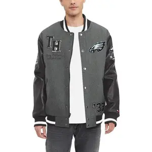 Tommy Hilfiger Black Philadelphia Eagles Gunner Full-zip Varsity Jacket