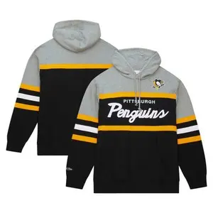 Mitchell & Ness Gray Pittsburgh Penguins Head Coach Pullover Hoodie - Black