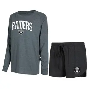 CONCEPTS SPORT Charcoal Las Vegas Raiders Raglan Long Sleeve T-shirt & Shorts Lounge Set - Black