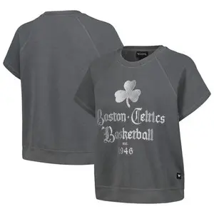 THE WILD COLLECTIVE Boston Celtics Embroidered Fleece Raglan Short Sleeve Pullover Sweatshirt