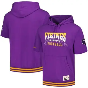 Mitchell & Ness Minnesota Vikings Pre-game Short Sleeve Pullover Hoodie - Purple