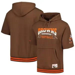 Mitchell & Ness Cleveland S Pre-game Short Sleeve Pullover Hoodie - Brown