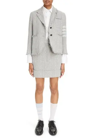 Thom Browne 4-bar Unconstructed Shrunken Tweed Blazer