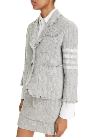 Thom Browne 4-bar Unconstructed Shrunken Tweed Blazer