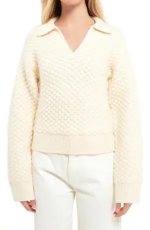 English Factory Textured V-neck Sweater