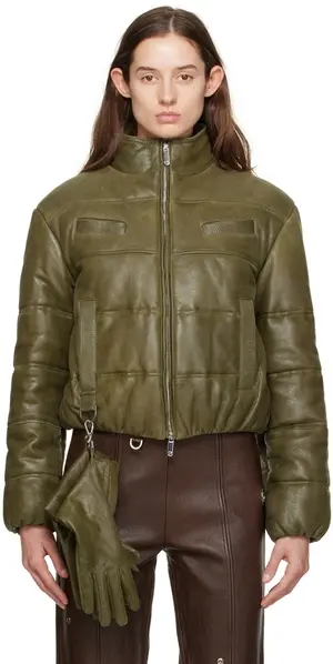 Saks Potts Saks Potts Khaki Franklin Leather Puffer Jacket & Gloves Set - Moss