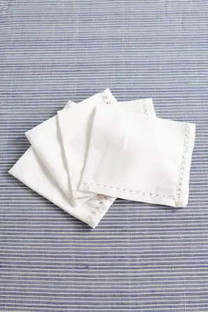 GOHAR WORLD Set Of Four Lace-trimmed Cotton And Linen-blend Napkins - White