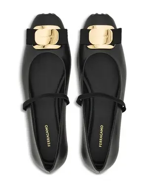 FERRAGAMO Zina Bow Mary Jane Ballet Flats - Black