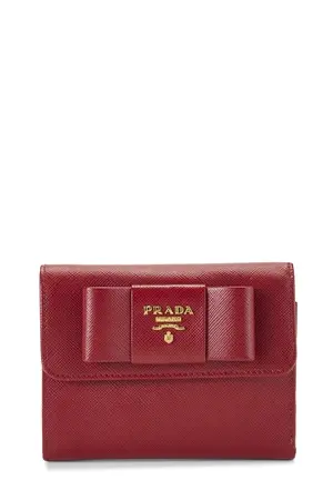 Prada Saffiano Bow Compact Wallet - Red