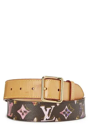 Louis Vuitton Belt Ceinture Monogram Water Color Gold Leather Canvas LOUIS VUITTON Monogram Watercolor Ceinture Belt 34.6 main image 2