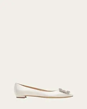 Manolo Blahnik Hangisi Satin Ballerina Flats - Cream