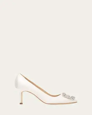 Manolo Blahnik Hangisi Satin Buckle Pumps - Cream