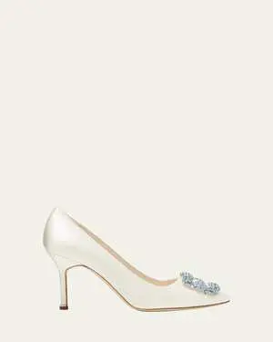 Manolo Blahnik Hangisi Satin Buckle Pumps - Light Cream