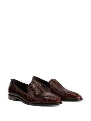 GIUSEPPE ZANOTTI Gatien Crocodile-effect Leather Loafers - Brown