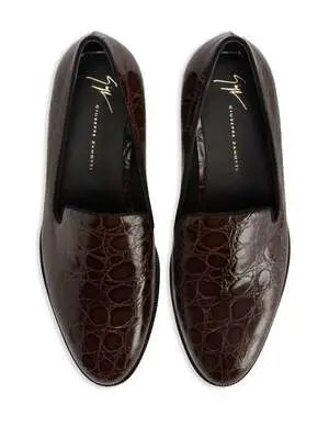 GIUSEPPE ZANOTTI Gatien Crocodile-effect Leather Loafers - Brown