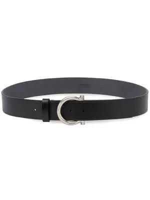 FERRAGAMO Gancini Buckle Leather Belt - Black