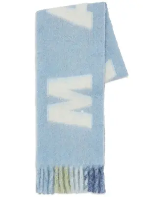 Marni Intarsia-logo Fringed Scarf - Blue