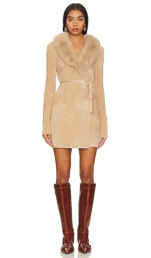 Majorelle Candella Faux Fur Wrap Dress - Beige