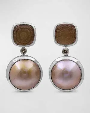 Stephen Dweck Quartz, Sunstone And Pearl Drop Earrings - Brown