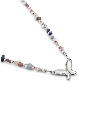 UNODE50 Sterling -plated Necklace With Multicolor Handmade Crystals And Butterfly Motif
