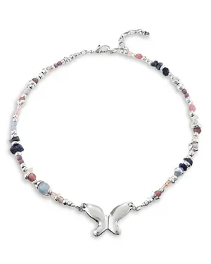 UNODE50 Sterling -plated Necklace With Multicolor Handmade Crystals And Butterfly Motif