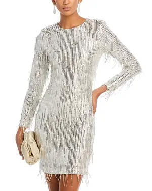 Eliza J Sequin Fringe Cocktail Dress - Silver