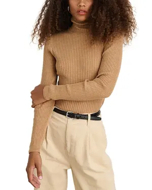ALEX MILL Christy Rib Cotton Blend Turtleneck Sweater Camel