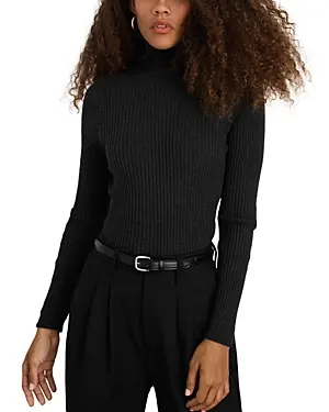 ALEX MILL Christy Rib Cotton Blend Turtleneck Sweater Charcoal