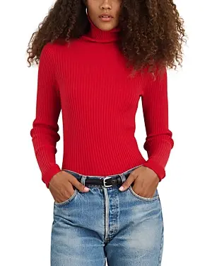 ALEX MILL Christy Rib Cotton Blend Turtleneck Sweater Red