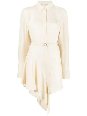 Off-White Asymmetric Ruffled Shirt Dress