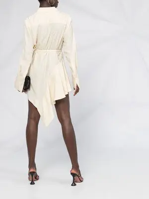 Off-White Asymmetric Ruffled Shirt Dress