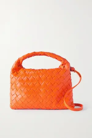 Bottega Veneta Mini Hop Intrecciato Leather Shoulder Bag Orange
