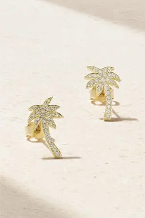 JENNIFER MEYER Mini Palm Tree 18-karat Diamond Stud Earrings - Gold