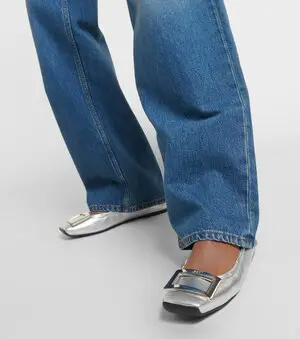 ROGER VIVIER Viv' Pockette Metallic Leather Ballet Flats - Silver