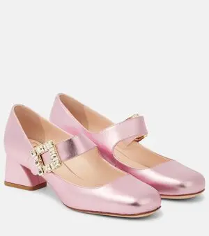 ROGER VIVIER Très Vivier Metallic Leather Mary Jane Pumps - Pink