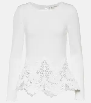 Oscar De La Renta Lace-trimmed Cotton Sweater - White