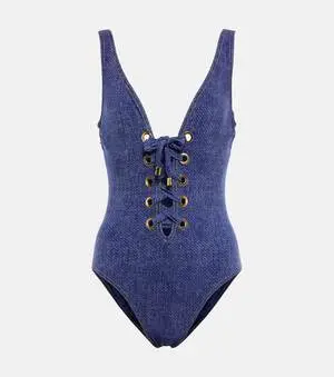 KARLA COLLETTO Lace-up Underwire One-piece Swimsuit - Blue