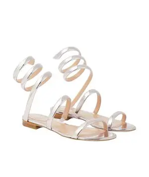 Rene Caovilla Cleo Mirrored Leather Sandals Silver