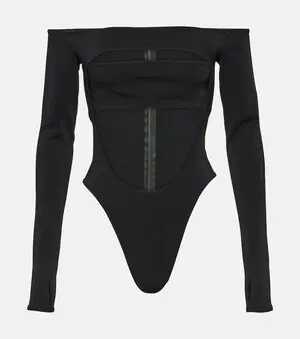 MUGLER Circle Off-shoulder Cutout Bodysuit