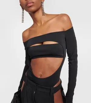 MUGLER Circle Off-shoulder Cutout Bodysuit