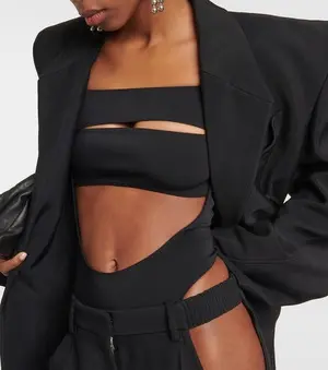MUGLER Circle Off-shoulder Cutout Bodysuit