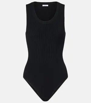 AZZEDINE ALAIA Alaïa Ribbed-knit Crewneck Bodysuit - Black