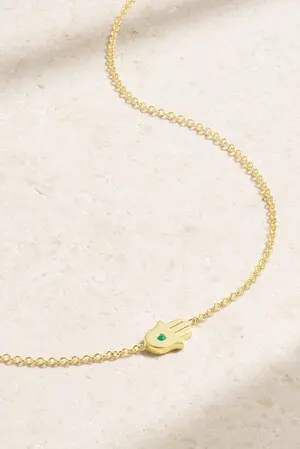JENNIFER MEYER Mini Hamsa 18-karat Emerald Necklace - Gold