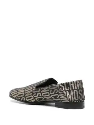 Moschino Jacquard-logo Almond-toe Loafers - Black