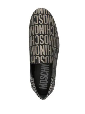 Moschino Jacquard-logo Almond-toe Loafers - Black