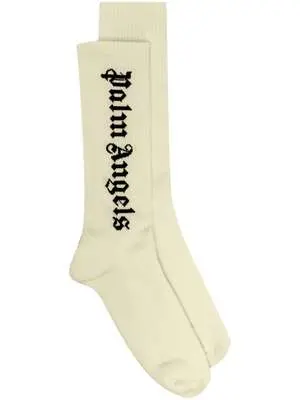 Palm Angels Logo-intarsia Ribbed Socks - Yellow