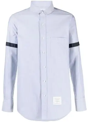 Thom Browne Grosgrain-armband Poplin Shirt - Blue
