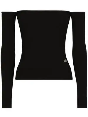 Dolce & Gabbana Logo Plaque Off-shoulder Top - Black