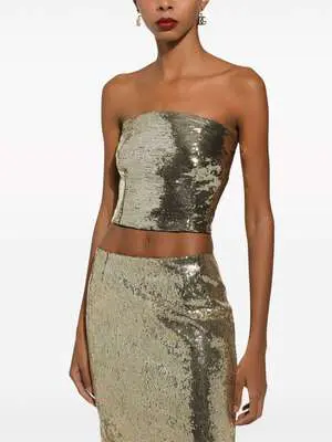 Dolce & Gabbana Sequin-embellished Strapless Top - Gold